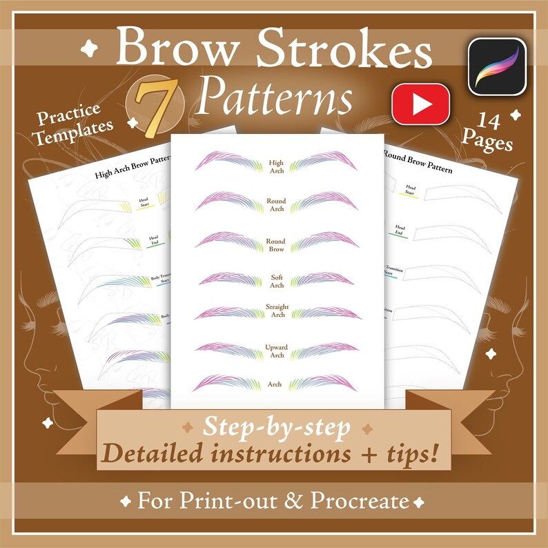 Microblading Training Tools, Brow Shape Stroke Patterns, Nano Blade ...