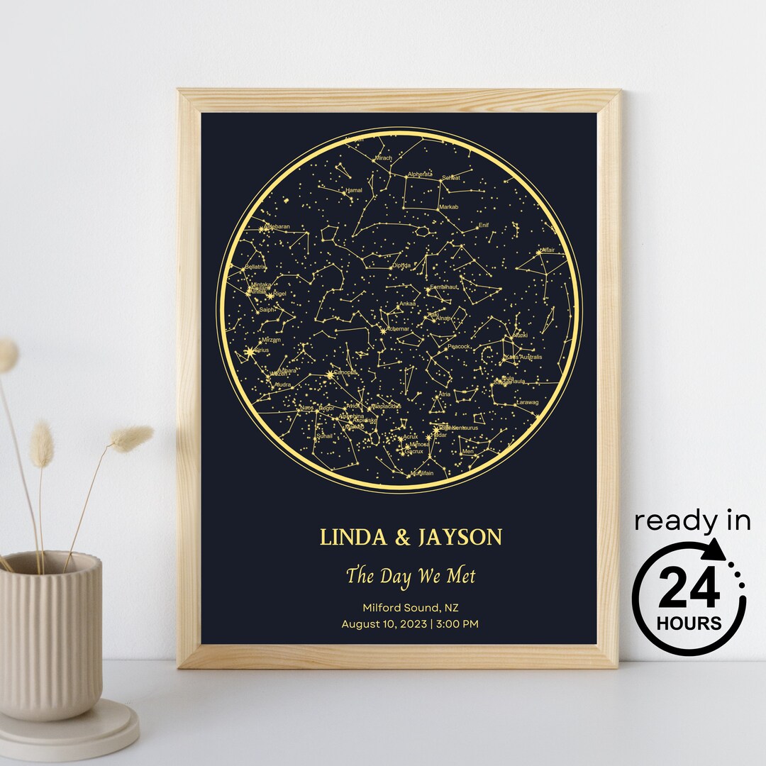 Personalized Gold Foil Look Star Map, Unique Star Map by Date, Custom ...