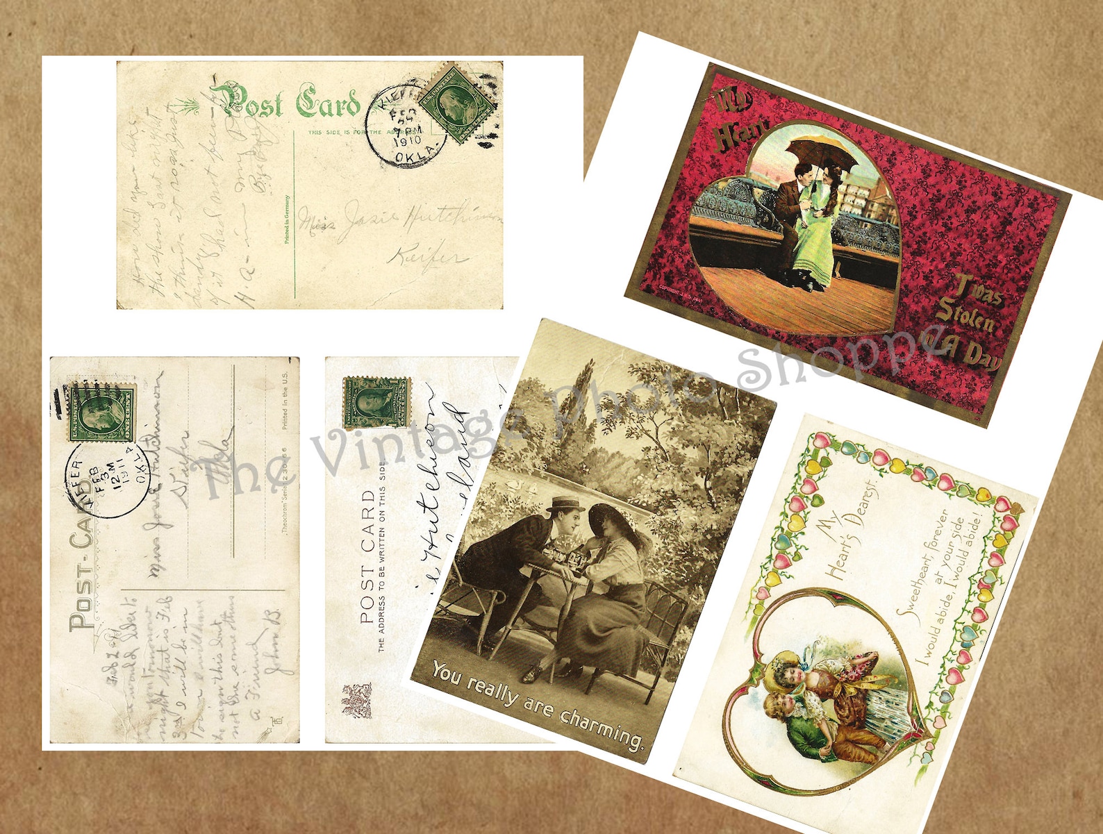 Digital Printable Vintage Postcards, Features Couples in Love, Antique ...