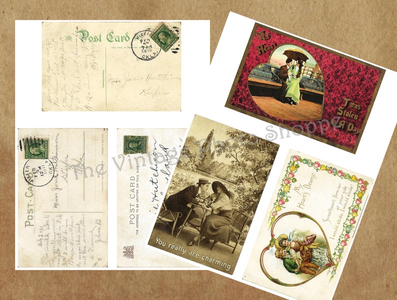 Digital Printable Vintage Postcards, Features Couples in Love, Antique ...