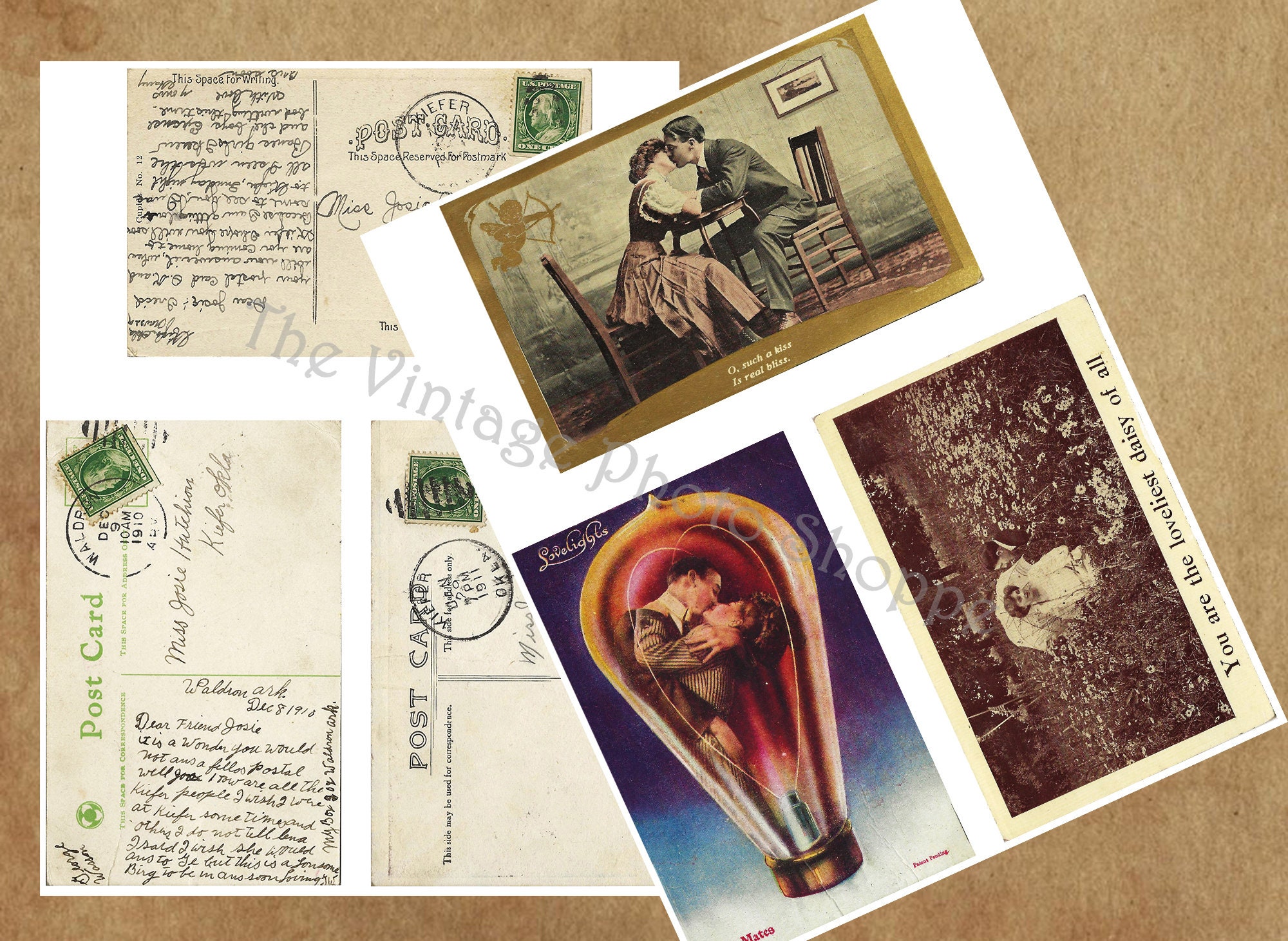 Digital Printable Vintage Postcards, Features Couples in Love, Antique ...
