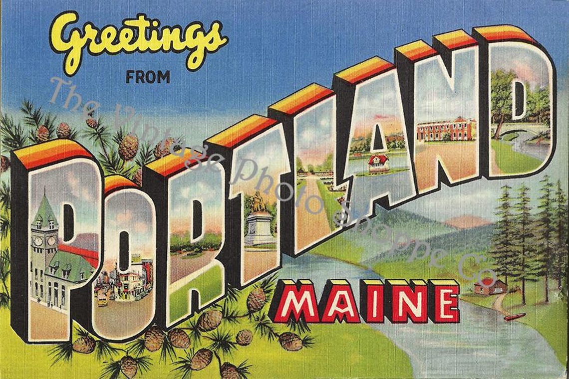 PORTLAND MAINE GREETINGS From - Vintage Postcard Digital Download Image ...