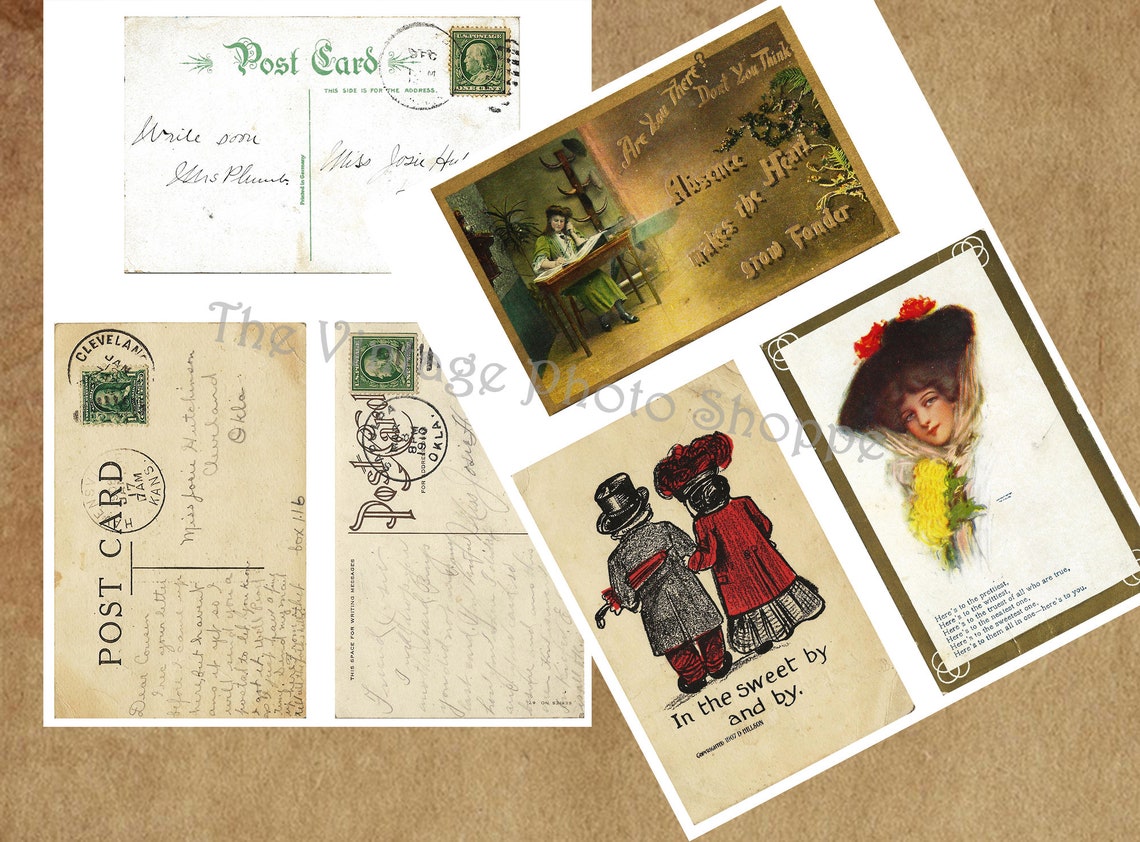 Digital Printable Vintage Postcards, Features Couples in Love, Antique ...
