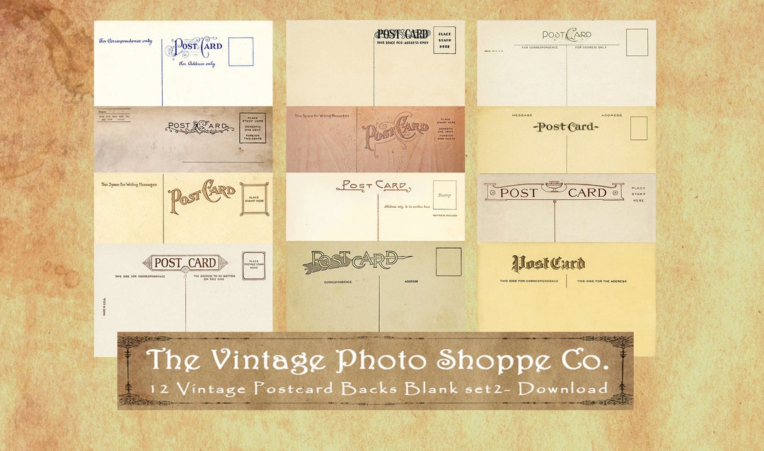 12 Digital Printable Vintage Postcard Blank Backs Set 2, Antique 1900's, Ephemera Junk Journals ...
