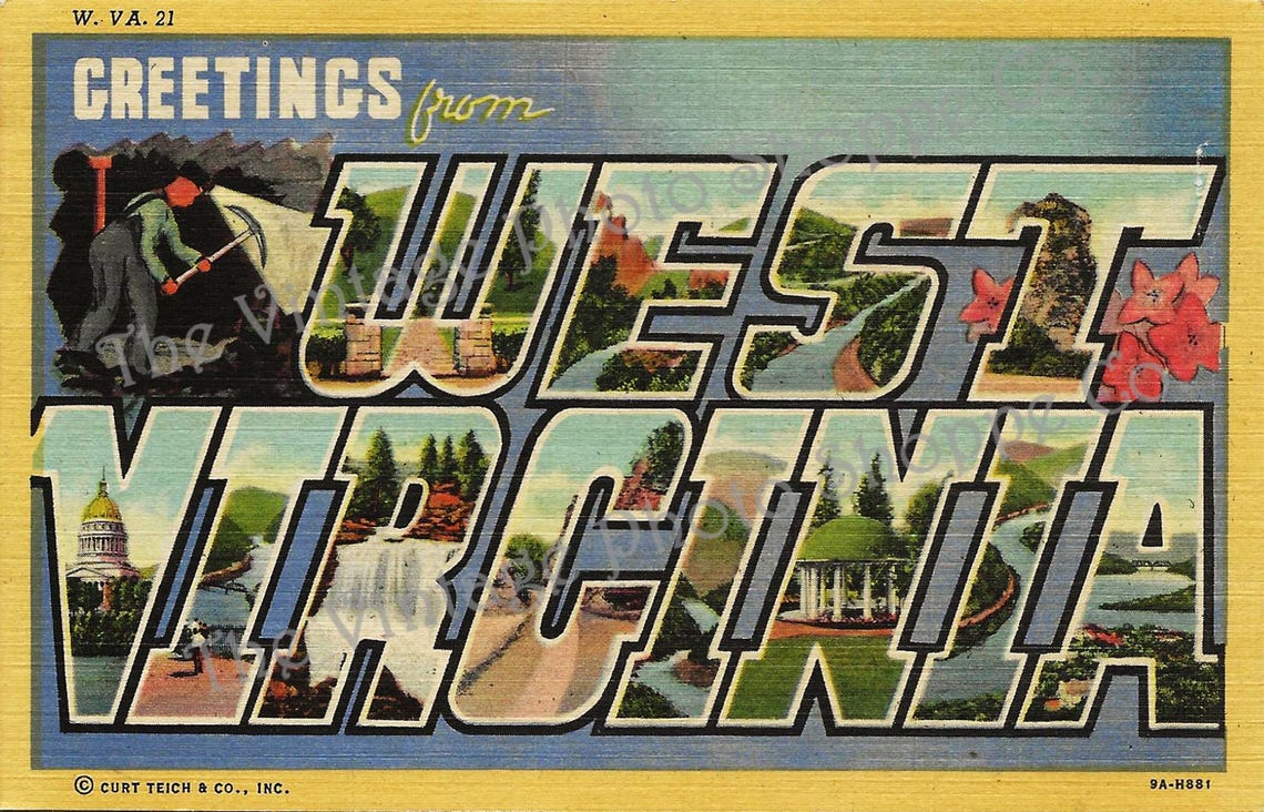 WEST VIRGINIA GREETINGS From - Vintage Curt Teich Linen Postcard ...