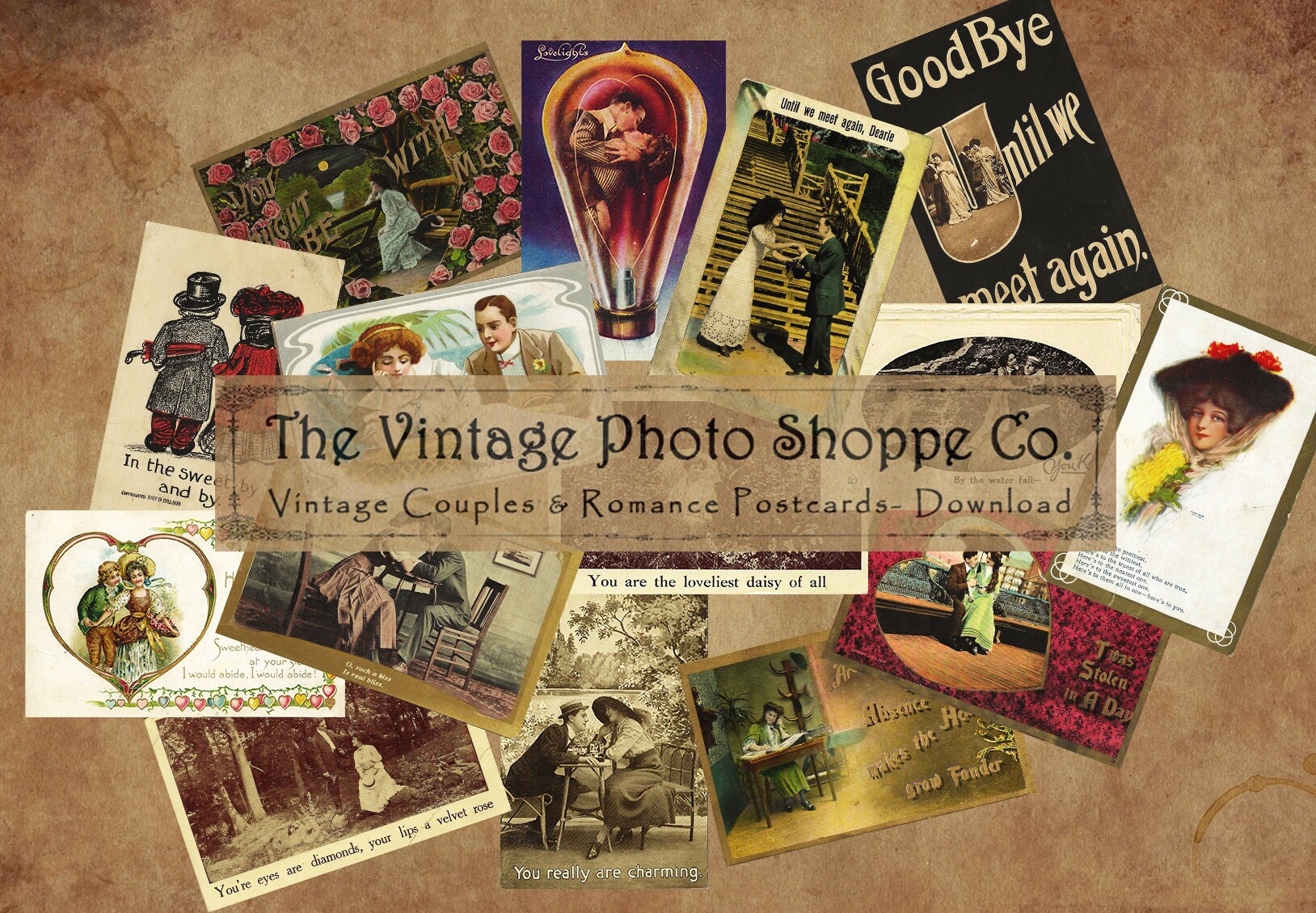 Digital Printable Vintage Postcards, Features Couples in Love, Antique ...