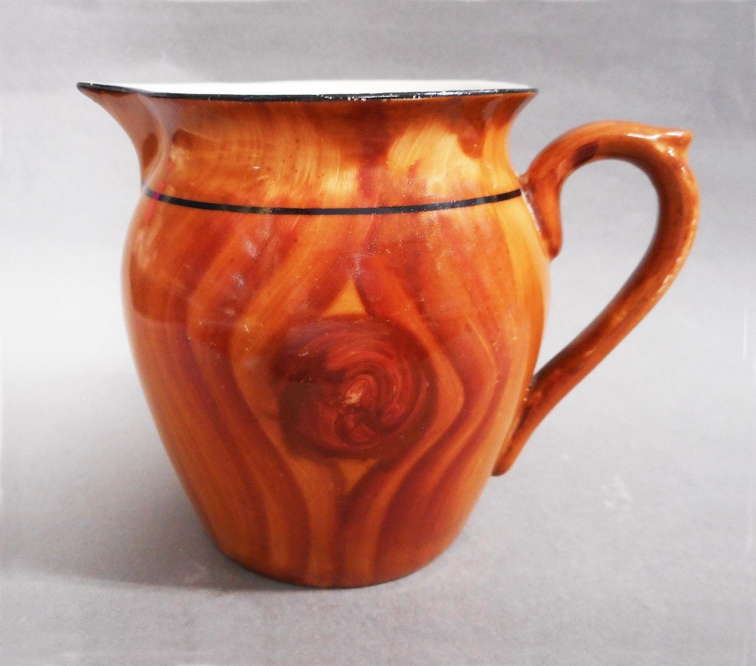 RKG From Czechoslovakia Hand Painted Faux Wood 3 1/2" CREAMER / PITCHER ...