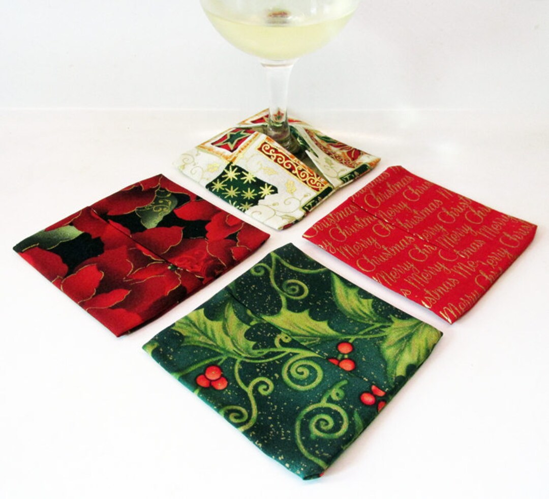 Wine Glass Coasters Red and Green Christmas - Etsy