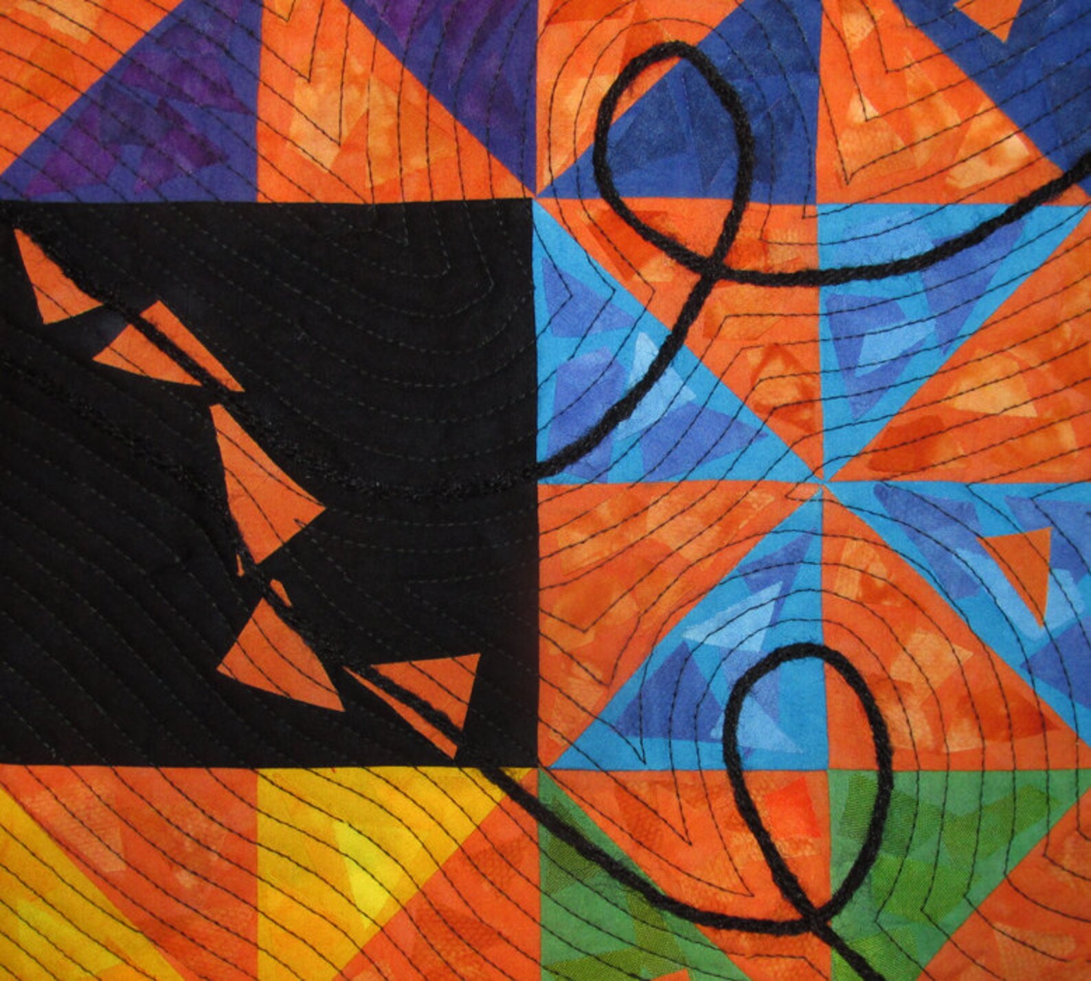 Colorful Abstract Art Quilt, Fabric Wall Hanging, Fiber Art ...