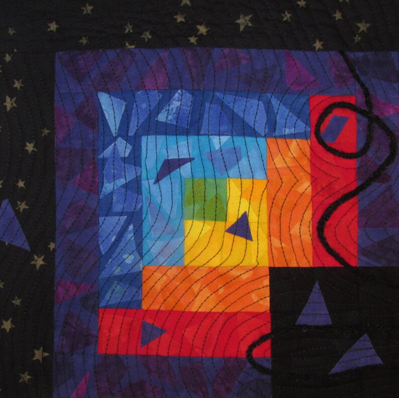 Colorful Abstract Art Quilt, Fabric Wall Hanging, Fiber Art ...