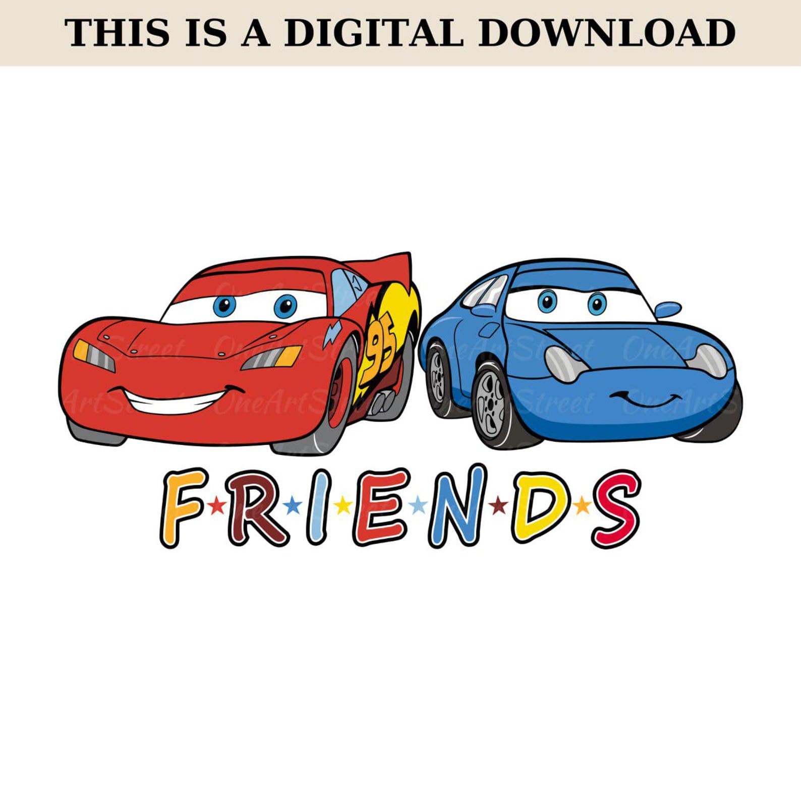 Cartoon Race Car Friends Clipart: Lightning Bolt Smile (digital ...