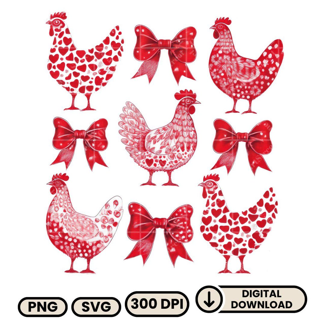 Coquette Chicken Valentine PNG, Chicken Lover Png, Love Png, Valentines ...