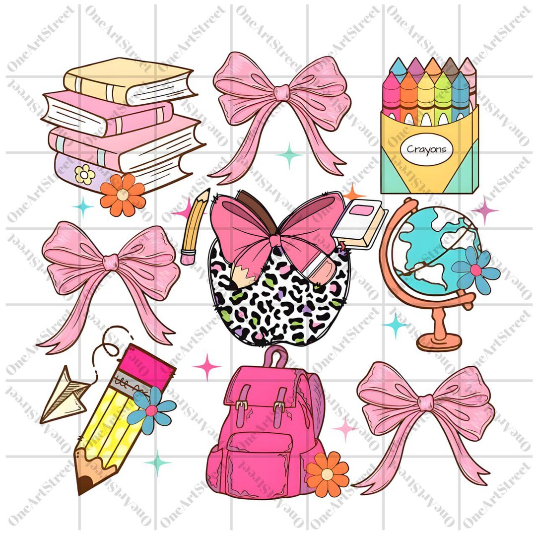 Coquette Back to School Clipart: Books, Globe, Flowers (PNG SVG) - Etsy
