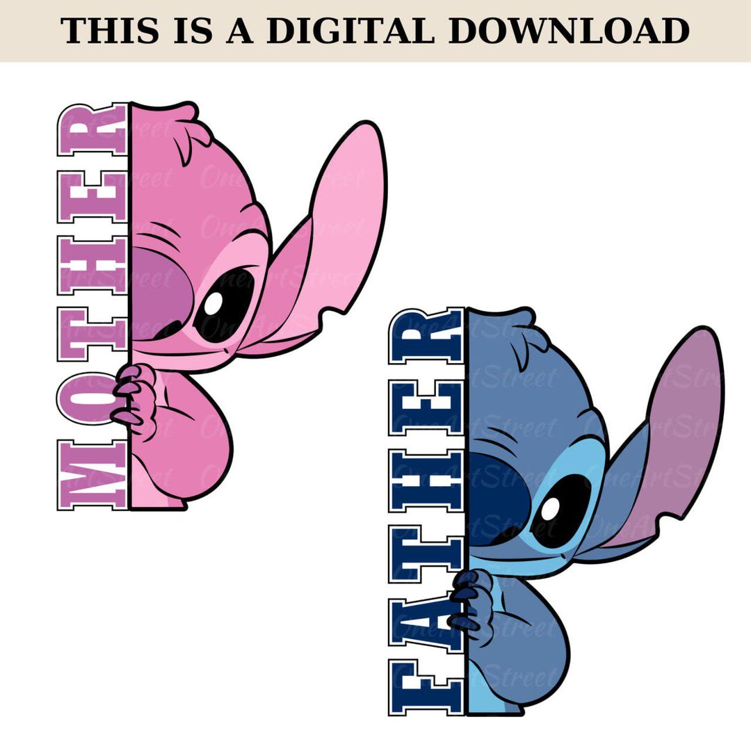 Stitch Father SVG, Stitch Mother SVG, Cute Pink and Blue Alien Parent ...