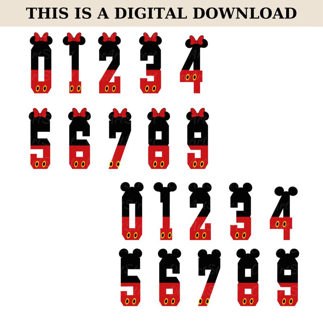 Mickey Mouse Font and Numbers SVG PNG, Minnie Mouse Font & Numbers PNG ...