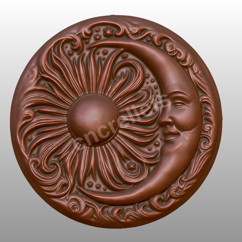 Celestial Sun and Moon 3D Model STL File for CNC Carving & 3D Printing ...