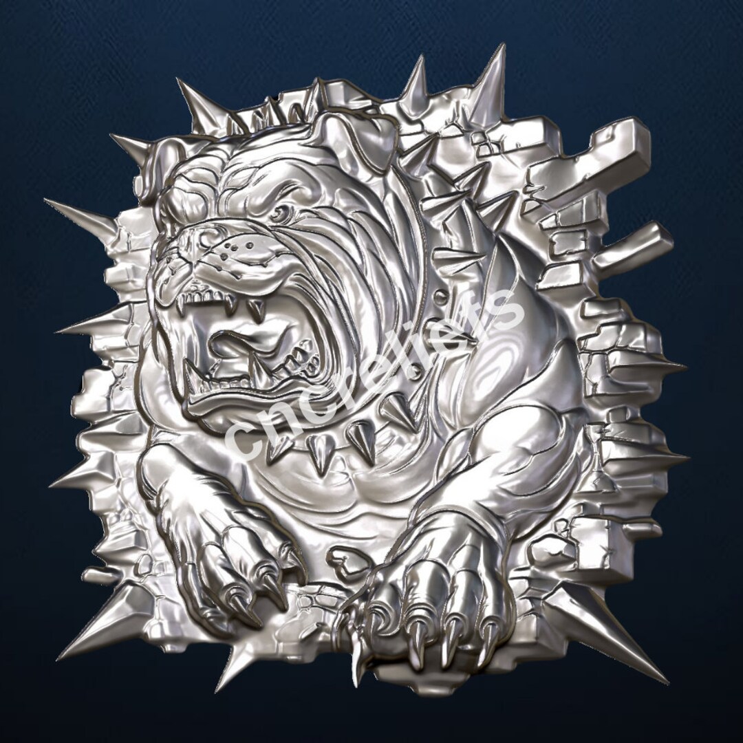 Aggressive Bulldog Bas-relief STL File for CNC Carving, Engraving, and ...