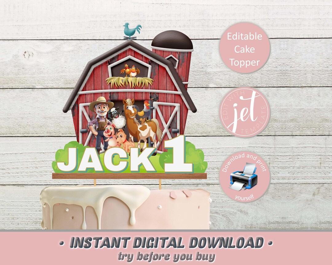 Farm Animals Cake Topper: Barnyard Birthday Party Decor (digital ...