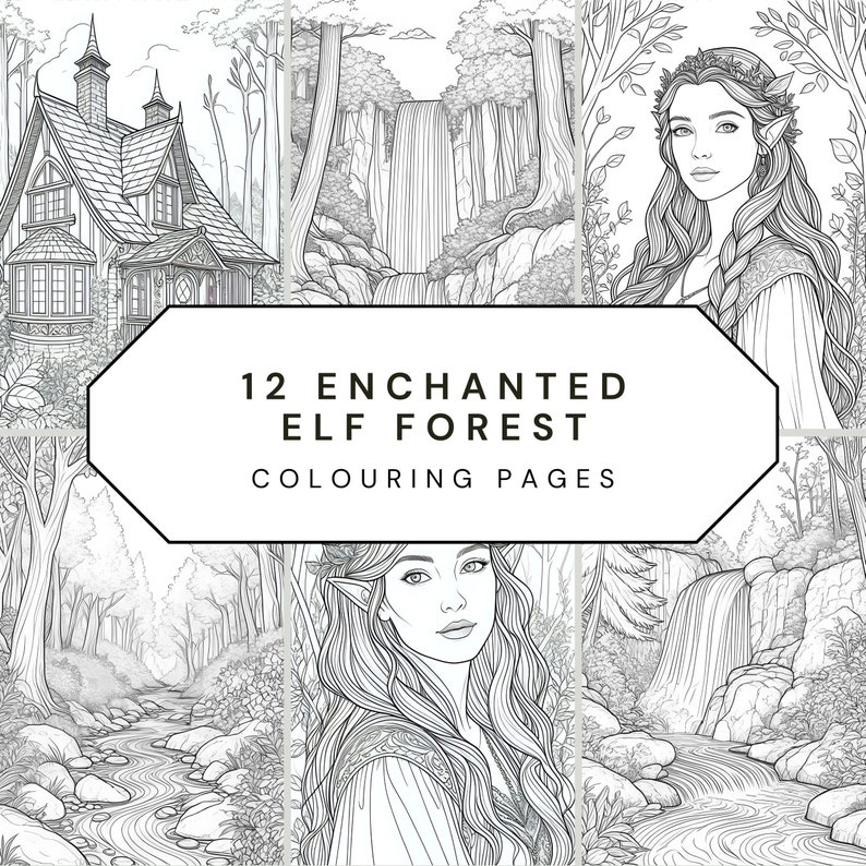12 Colouring Pages Enchanted Elf Forest, Beautiful Gift Idea, Art ...