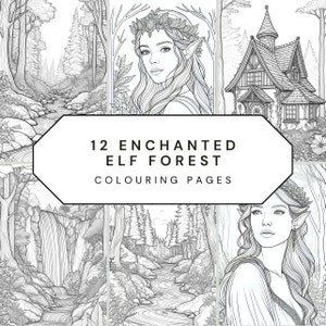 12 Colouring Pages Enchanted Elf Forest, Beautiful Gift Idea, Art ...