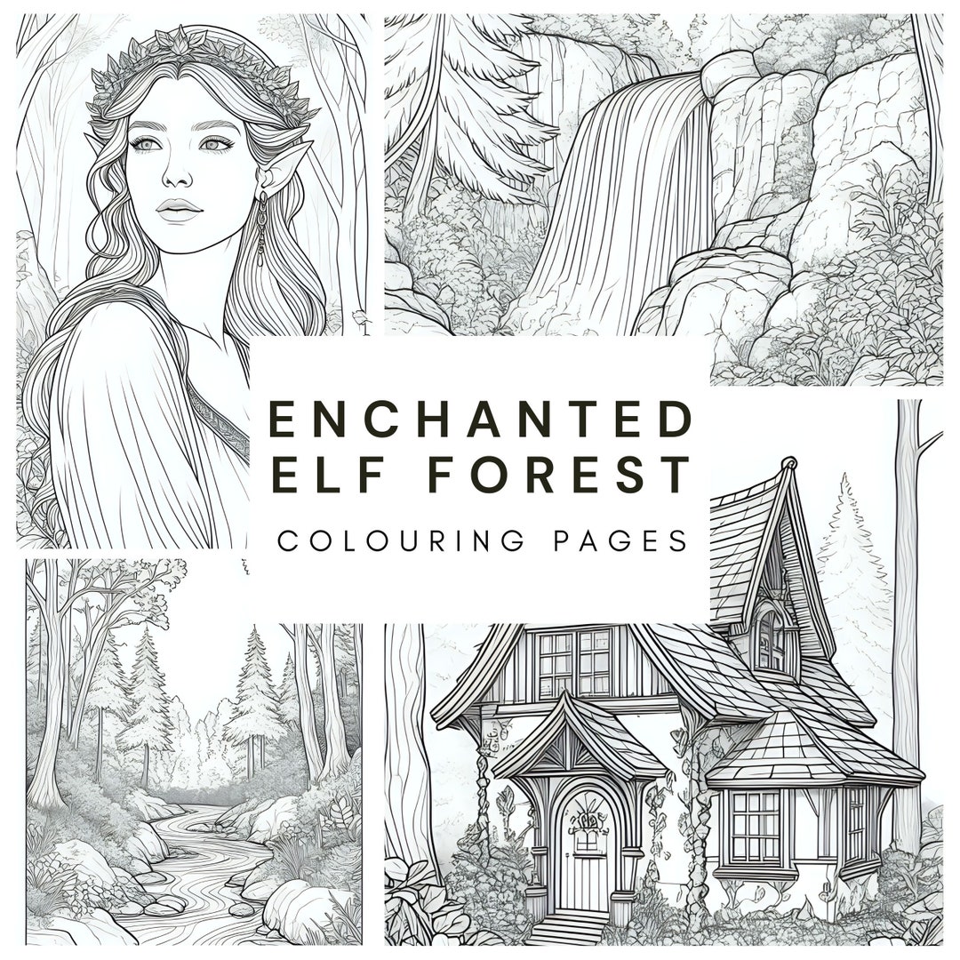 12 Colouring Pages Enchanted Elf Forest, Beautiful Gift Idea, Art ...