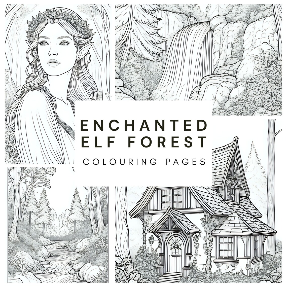 12 Colouring Pages Enchanted Elf Forest, Beautiful Gift Idea, Art ...