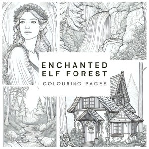 12 Colouring Pages Enchanted Elf Forest, Beautiful Gift Idea, Art ...