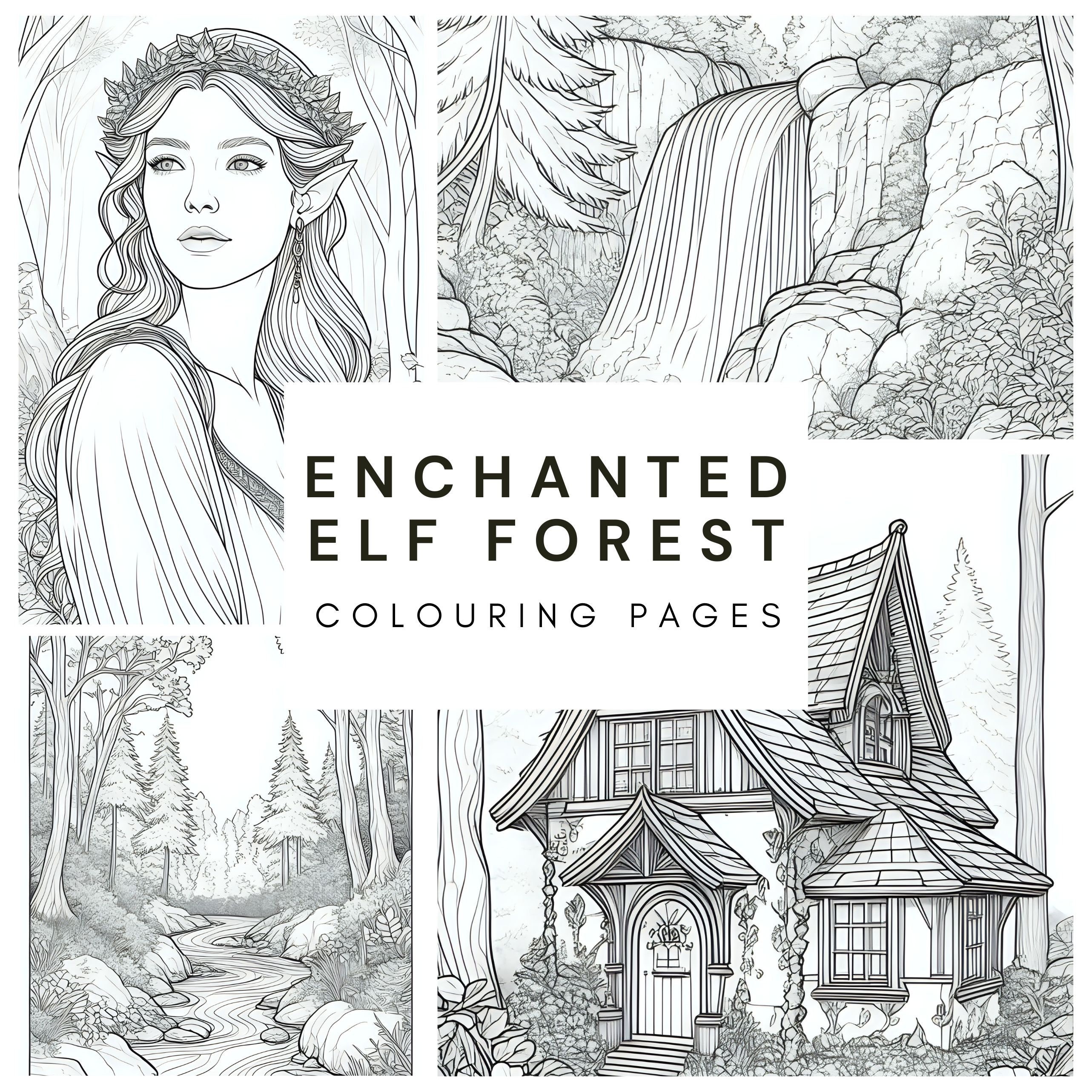 12 Colouring Pages Enchanted Elf Forest, Beautiful Gift Idea, Art ...