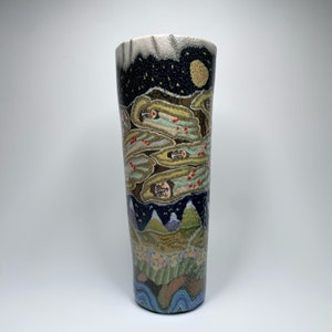 Vintage Jane Peiser Tall Ceramic Vase - Gold Landscape - Etsy