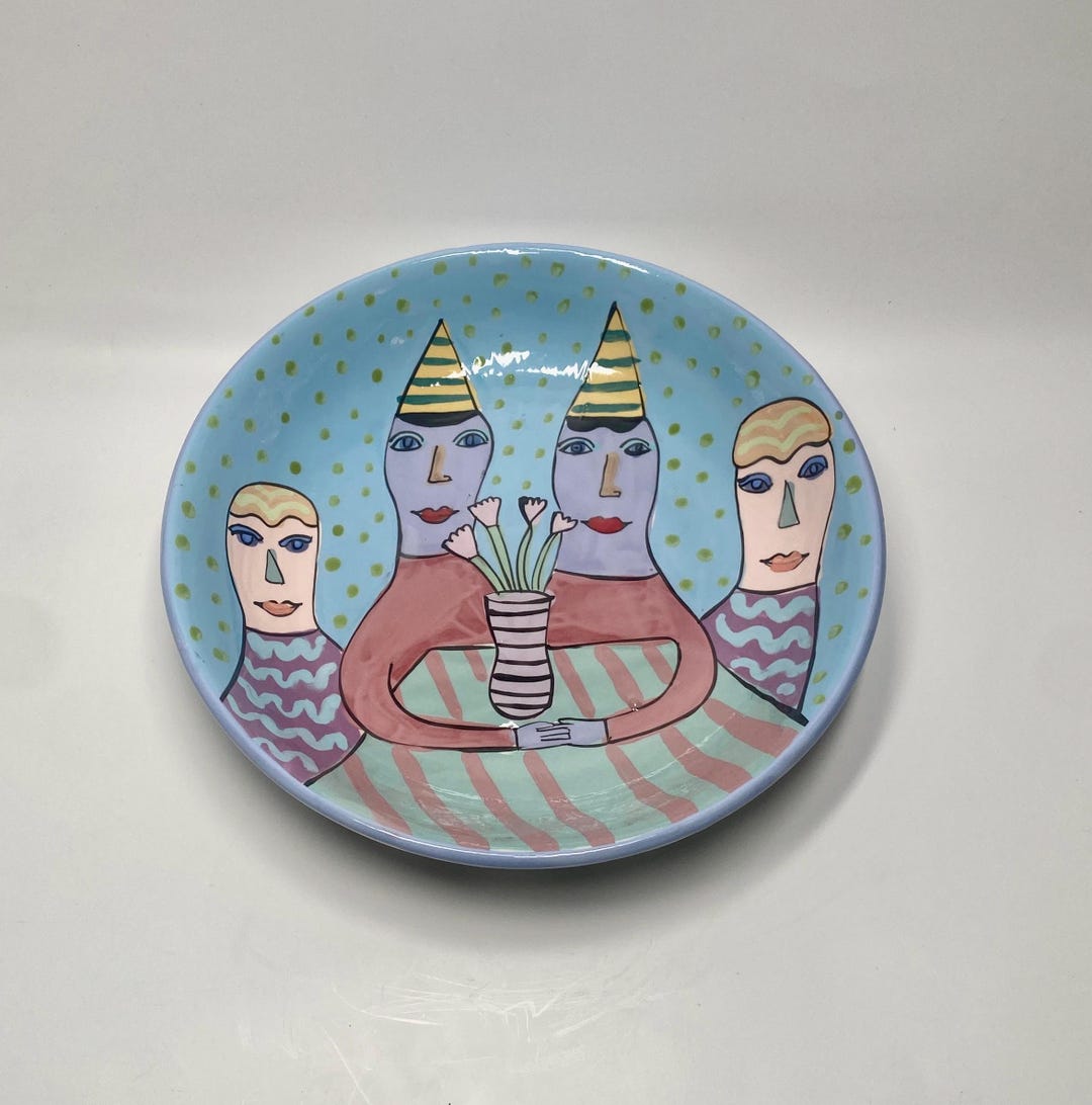 Vintage Wendy Ide Williams Postmodern Faces Bowl 9" - Etsy