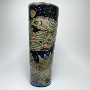 Vintage Jane Peiser Tall Ceramic Vase - Gold Landscape - Etsy