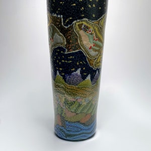 Vintage Jane Peiser Tall Ceramic Vase - Gold Landscape - Etsy