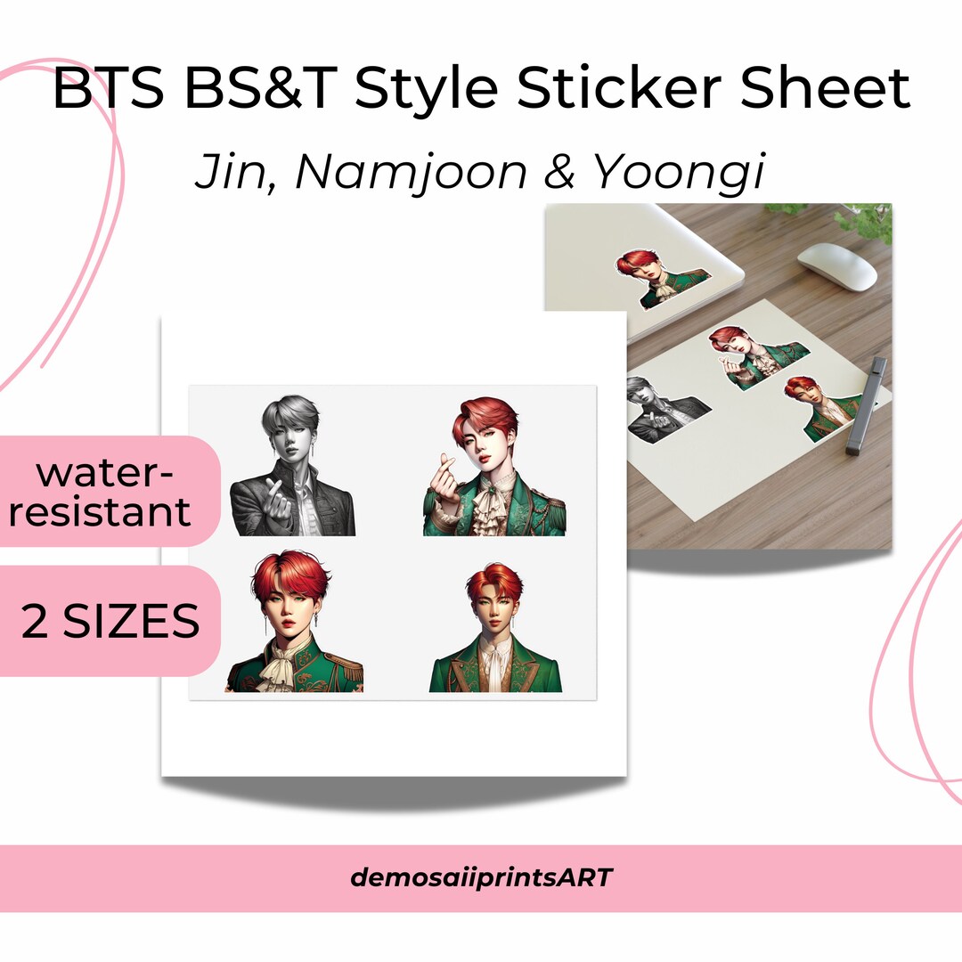 BTS Fan Art Sticker Sheet Namjoon Jin Yoongi Inspired Kpop Decals for ...