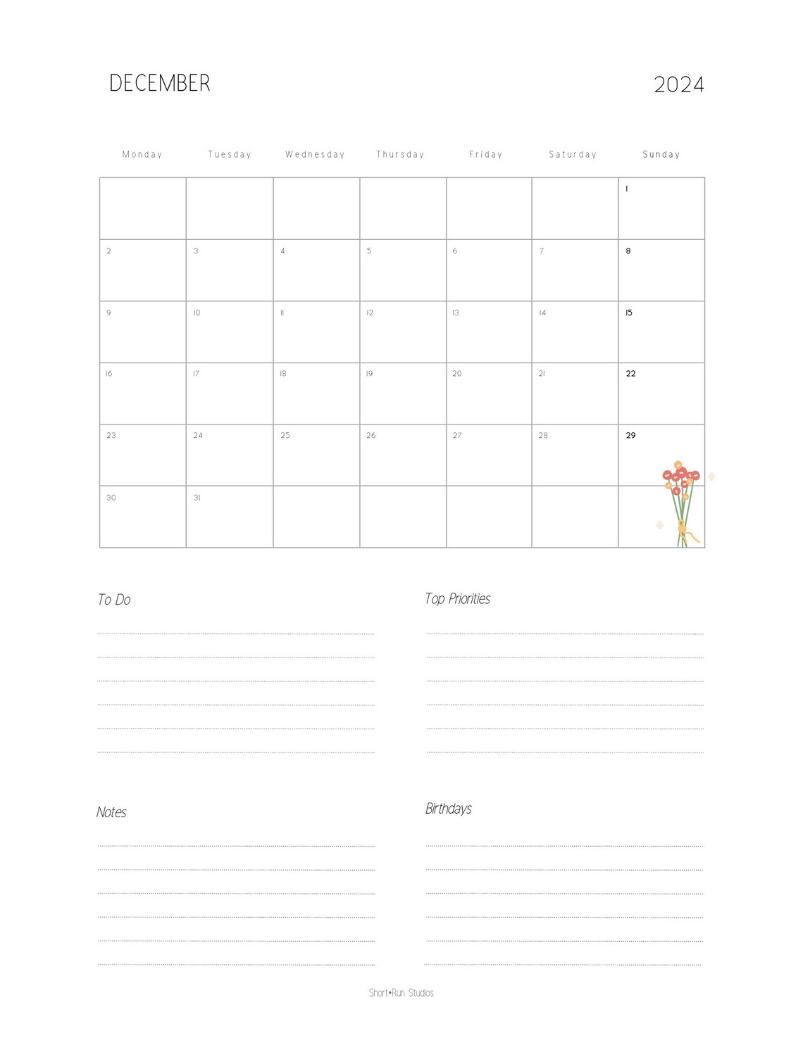 Printable 2024 Monthly Calendar - Etsy