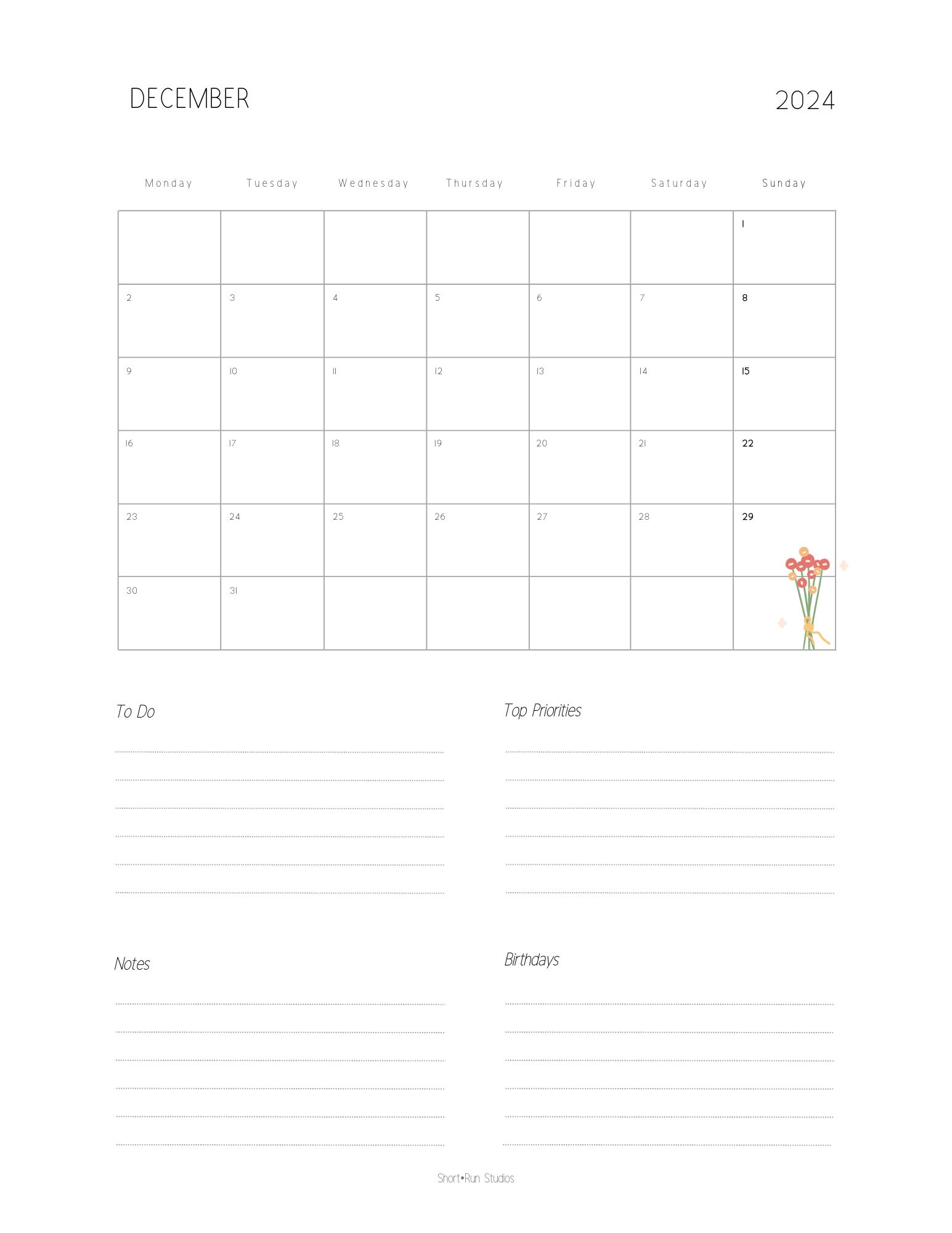 Printable 2024 Monthly Calendar - Etsy
