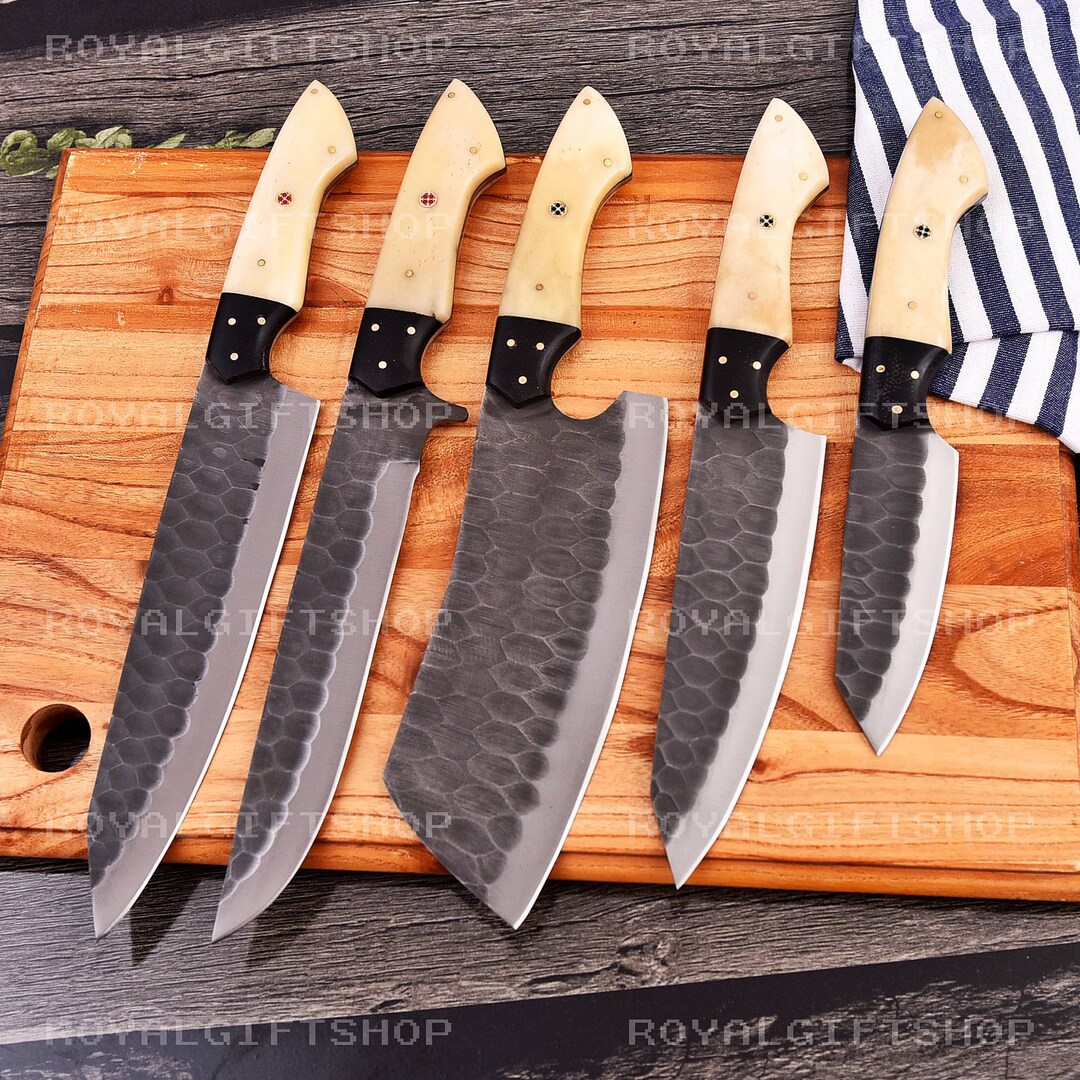 D2 Steel Chef Set, Hand Forged Damascus Chef Set, Damascus Chef Knife ...