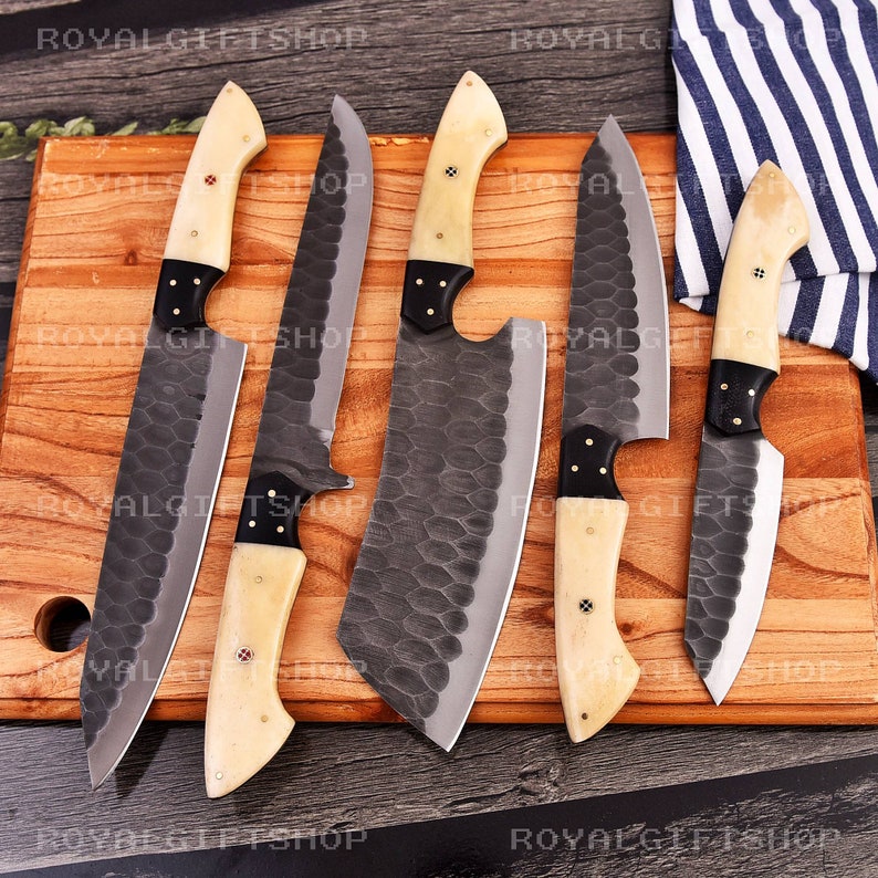 D2 Steel Chef Set, Hand Forged Damascus Chef Set, Damascus Chef Knife ...