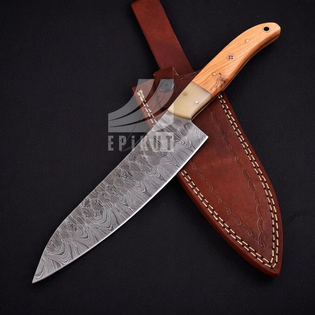 Hand Forged Damascus Steel Kitchen Chef Knife, Personalised Chef Knife ...