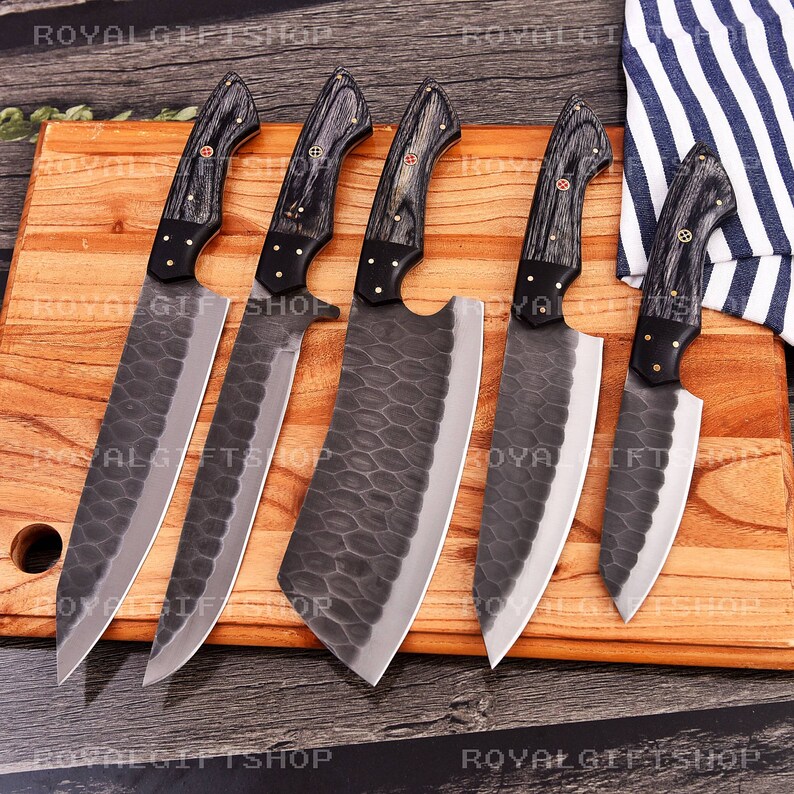 D2 Steel Chef Set, Hand Forged Damascus Chef Set, Damascus Chef Knife ...