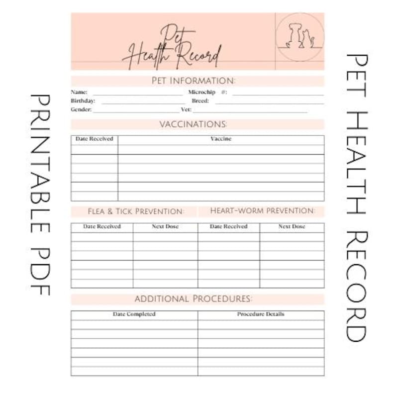 Pet Health Record for Veterinarian Vaccinations, Flea & Tick Prevention ...