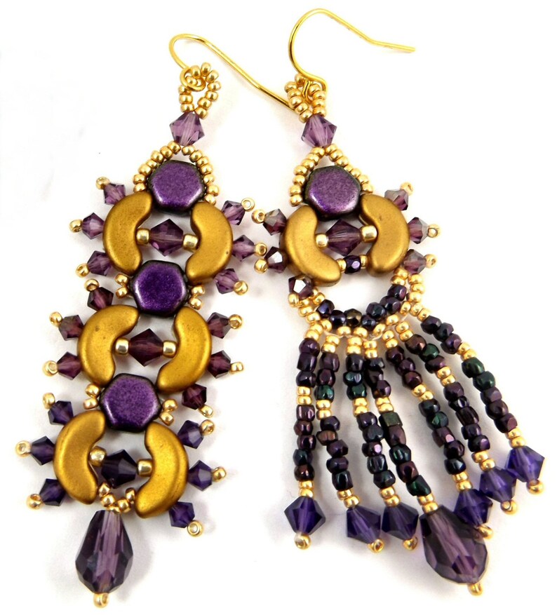 Honeycomb and Arcos Par Puca Crescent Tutorial, Crystal and Seed Bead ...