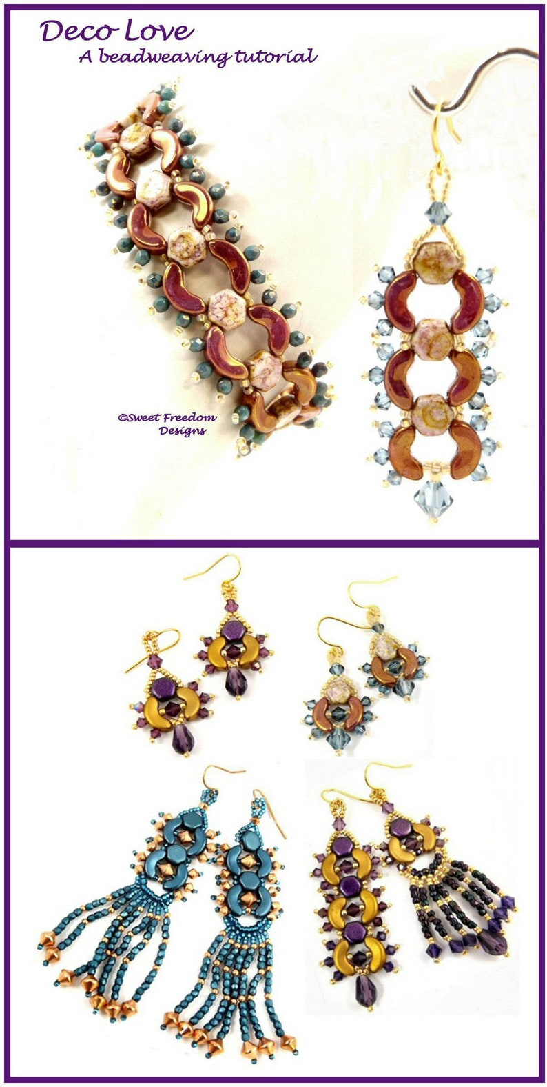 Honeycomb and Arcos Par Puca Crescent Tutorial, Crystal and Seed Bead ...