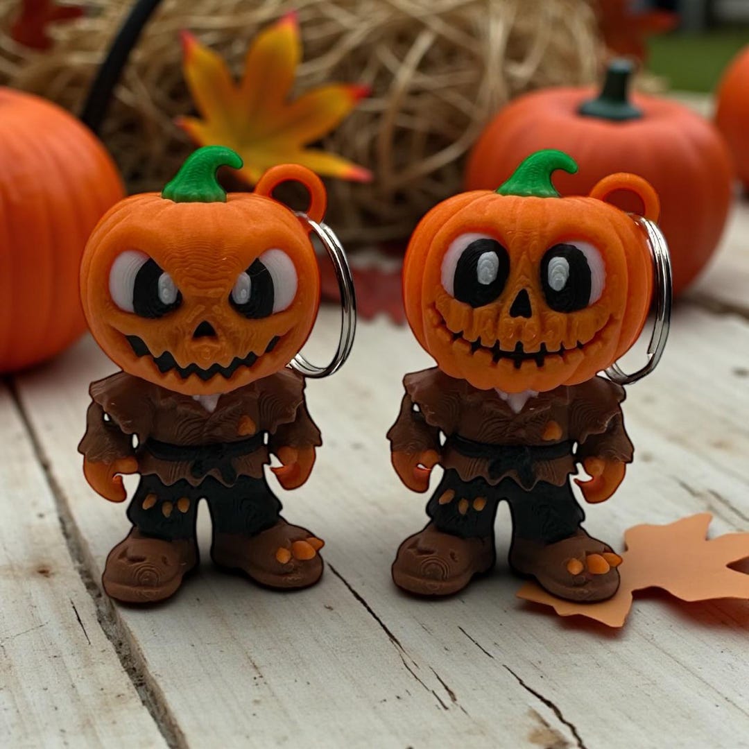 Pair of 3D Printed Pumpkin Character Key Rings: Halloween Bag Charm - Etsy