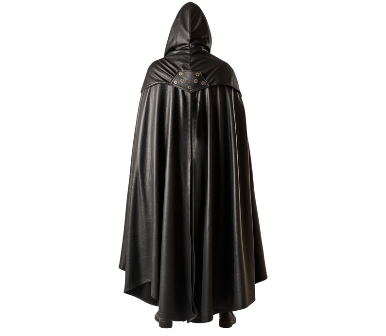Handmade Pure Black Leather Archery Hooded Cloak Leather Medieval Cloak ...