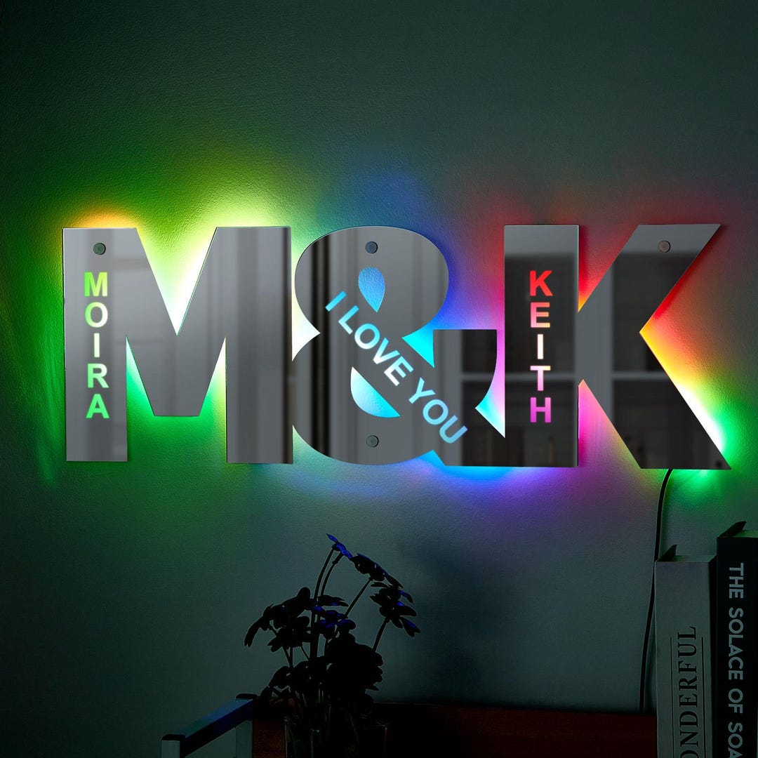 Personalized LED Mirror Wall Light – Custom Couple Name Sign – Romantic ...