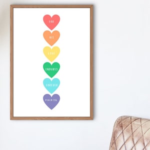 Rainbow Bible Verse Poster, Kids Bible Verse Poster, Psalm 136 Poster ...