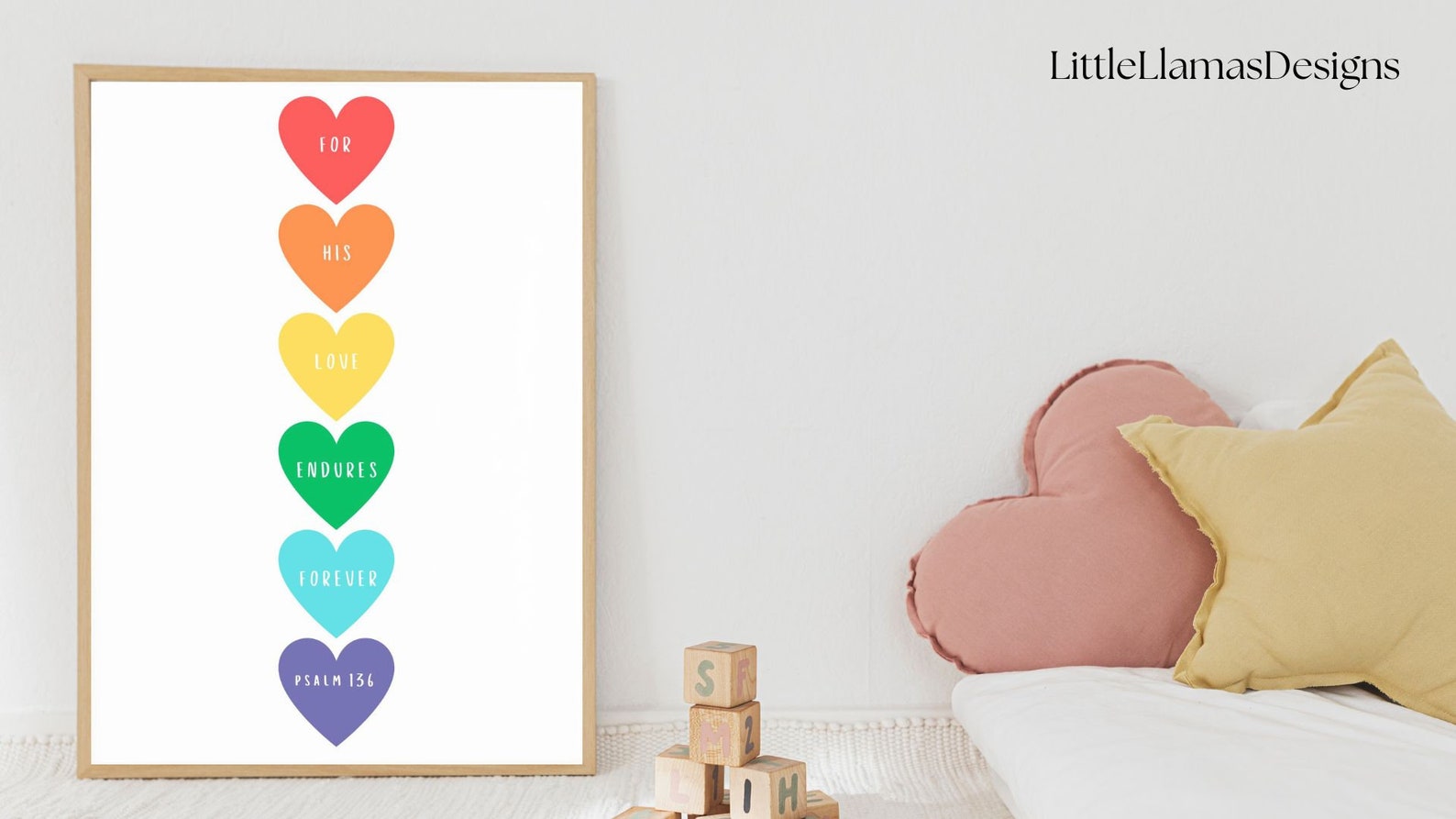 Rainbow Bible Verse Poster, Kids Bible Verse Poster, Psalm 136 Poster ...