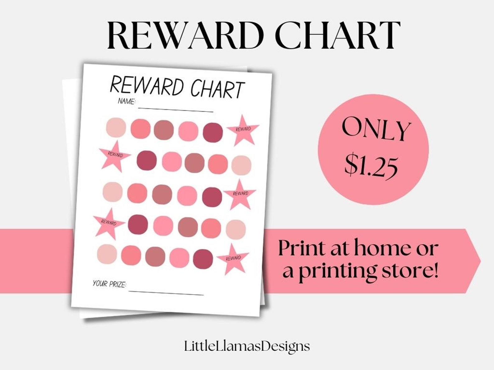 Rewards Chart, Kids Reward Chart, Pink Reward Kids Chart, Pink Kids ...