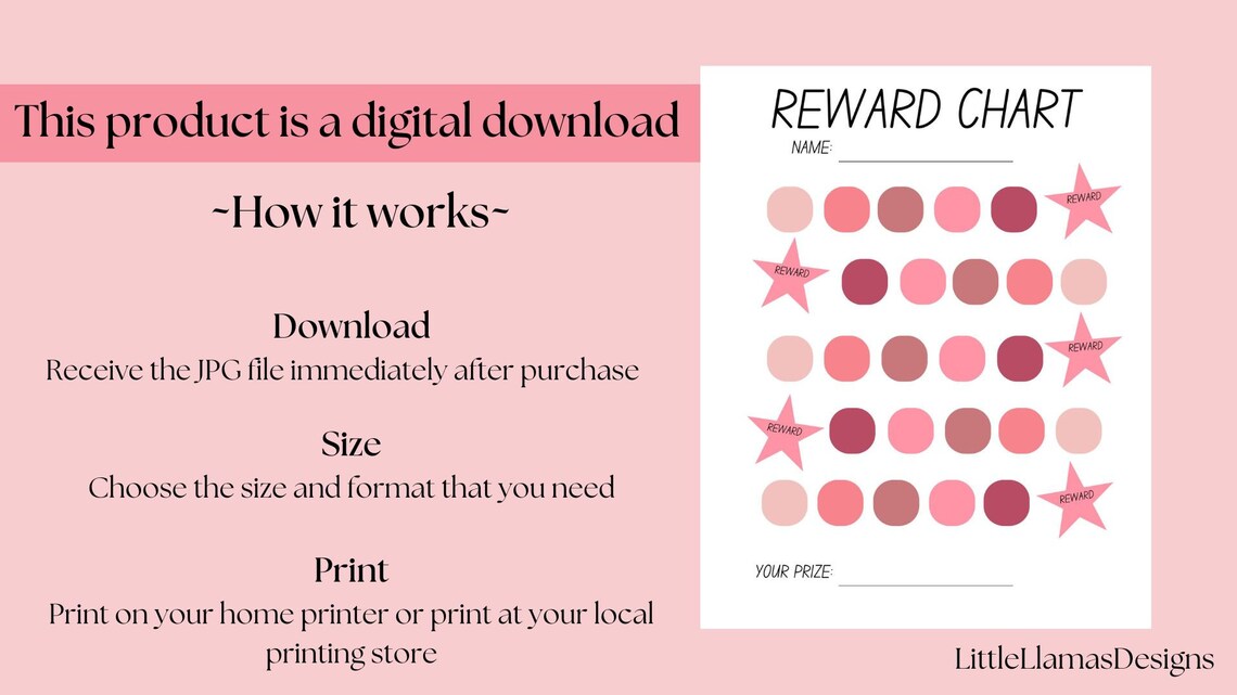 Rewards Chart, Kids Reward Chart, Pink Reward Kids Chart, Pink Kids ...
