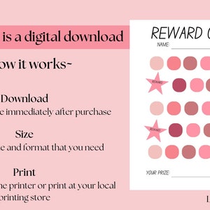 Rewards Chart, Kids Reward Chart, Pink Reward Kids Chart, Pink Kids ...